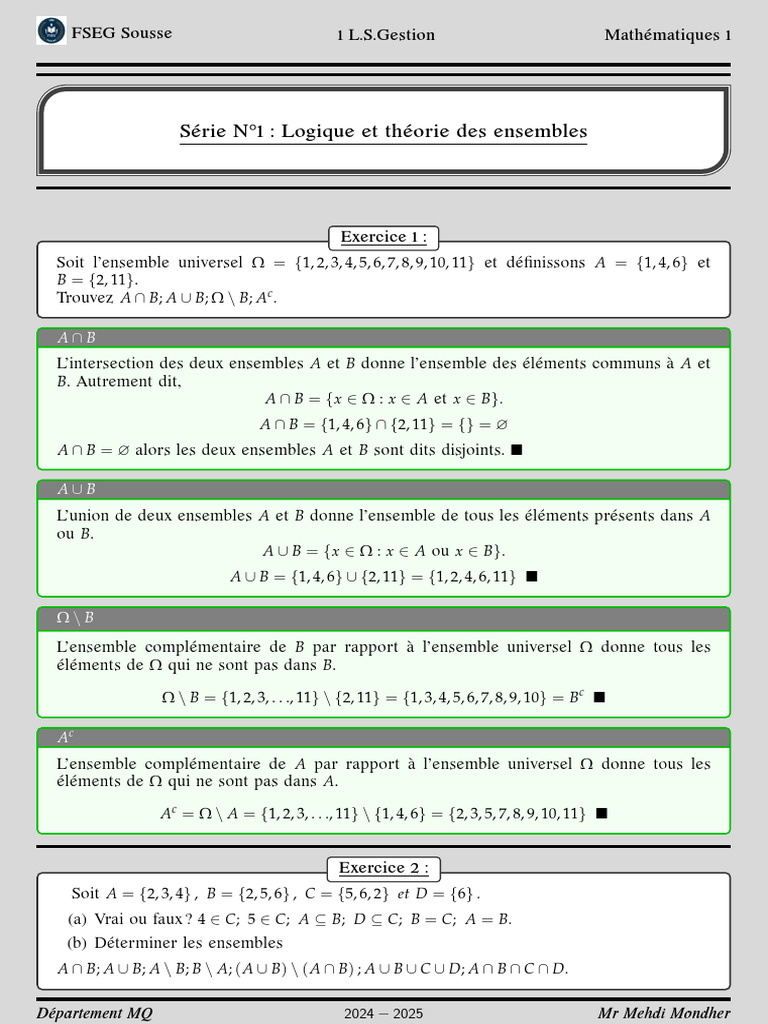 Correction s1 Math1 2024 2025 | PDF