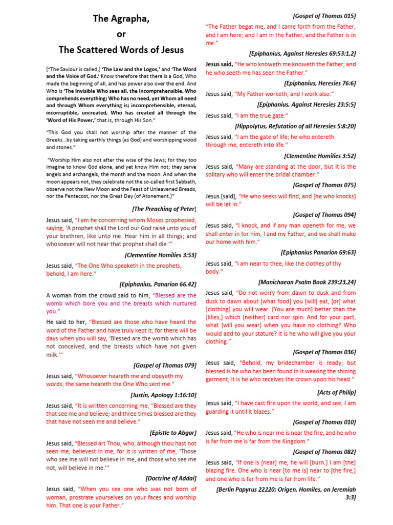Agrapha + Thomas & Gospel of The Savior (Sourced & Read-Along Versions ...