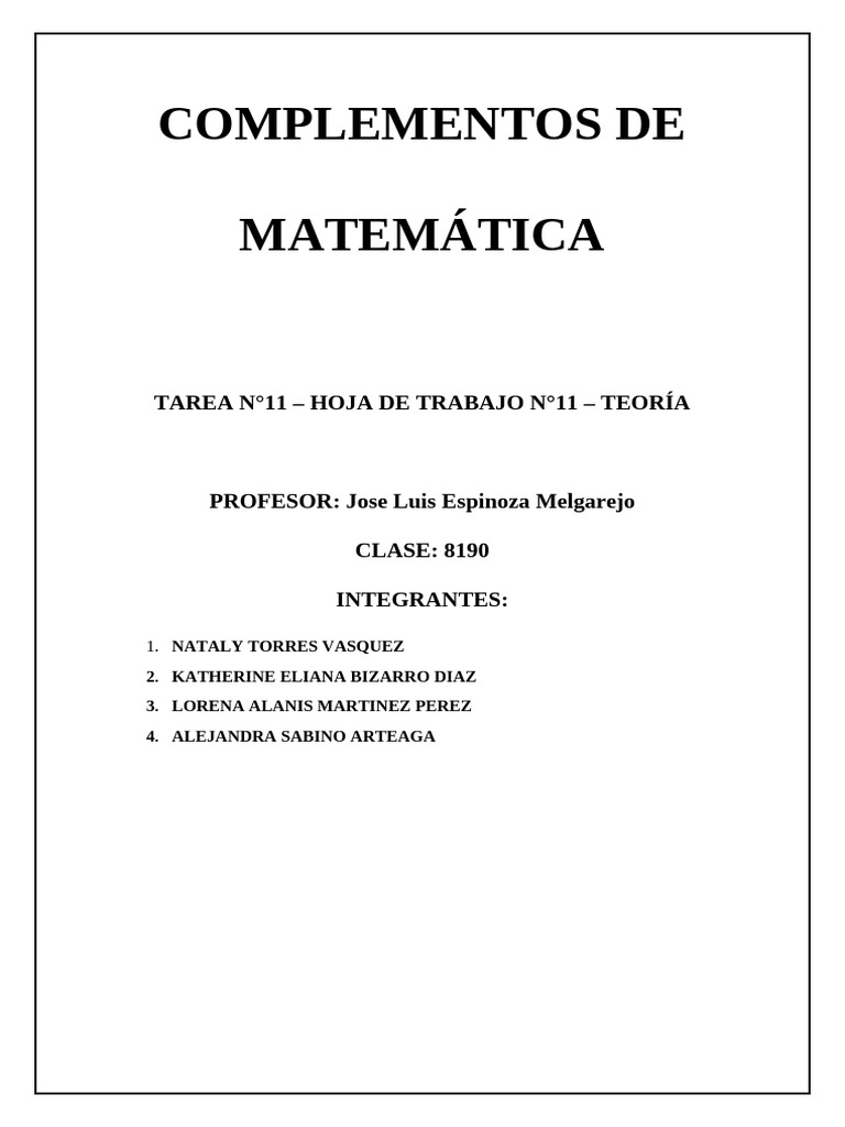 Tarea N°11 Complementos de Matemática | PDF