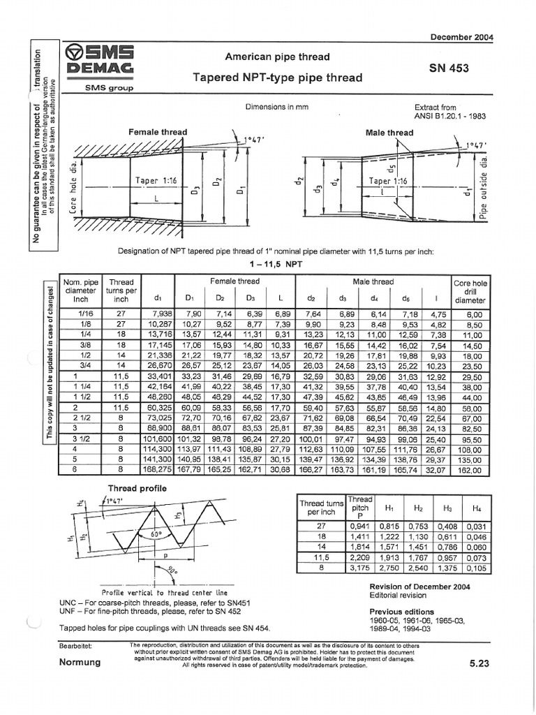 56.SN453-0 - 2004 Tapered Npt-Type Pipe Thread | PDF