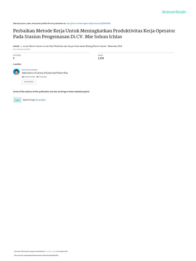 Perbaikan Metode Kerja Untuk Meningkatkan Produkti | PDF