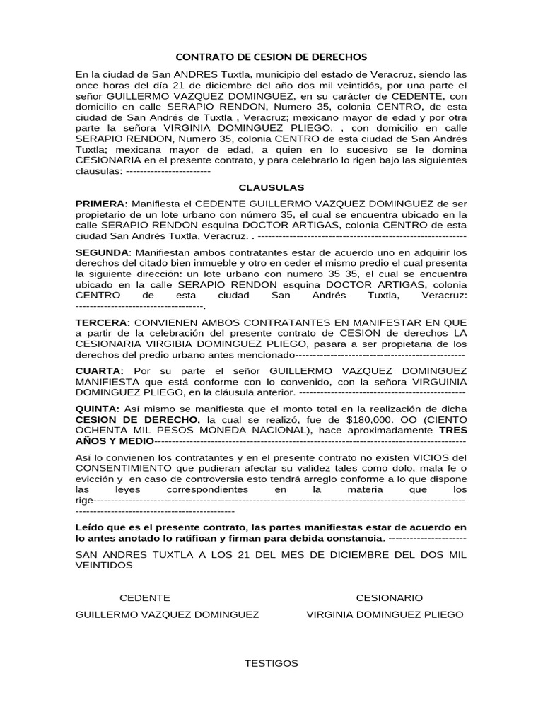 Cesion de Derechos Profe Guillermo | PDF