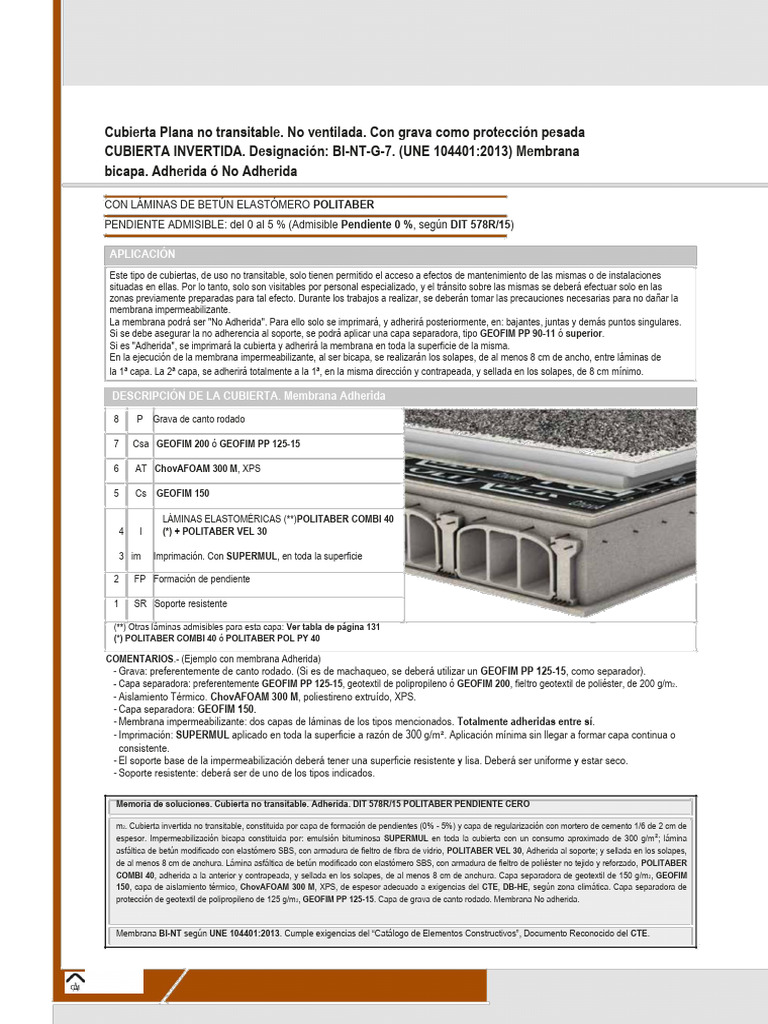Cubierta Invertida No Transitable Con Protección Pesada | PDF