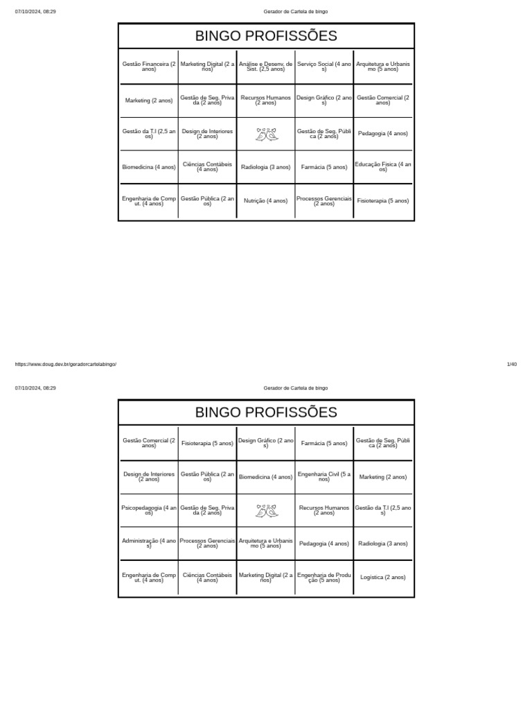 Bingo Das Profissões | PDF