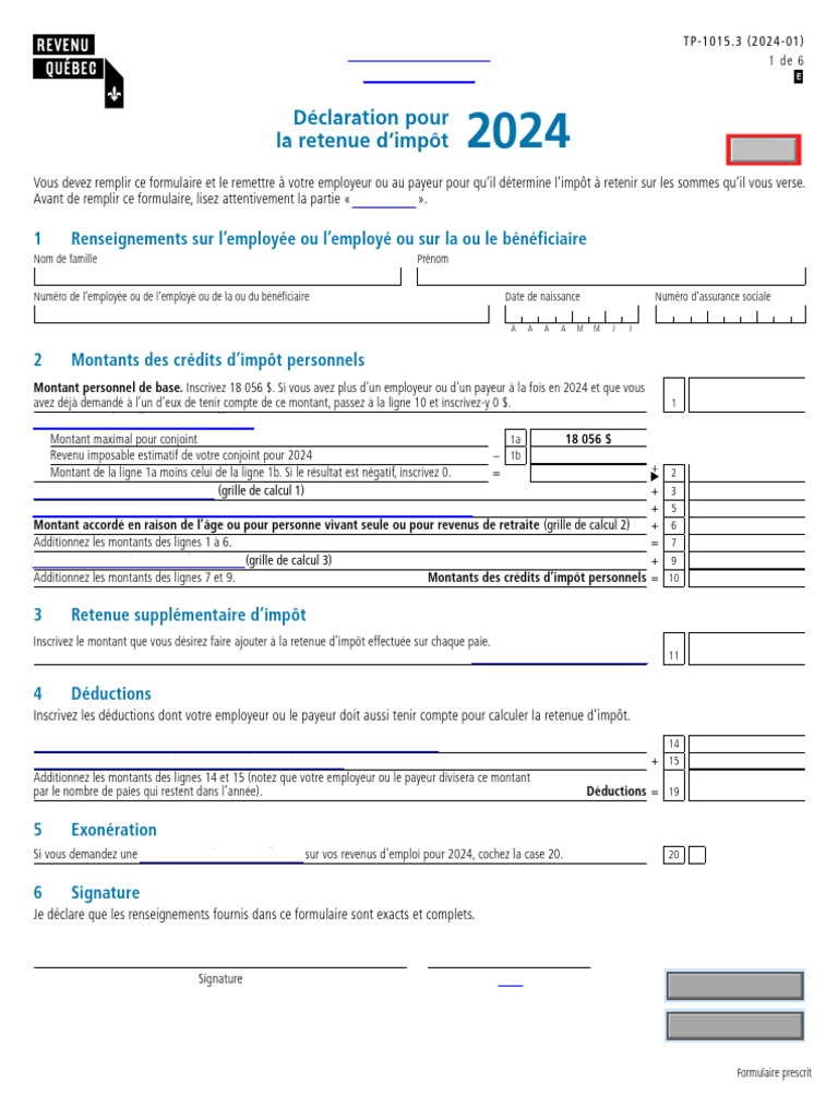 Déclaration Pour La Retenue Dimpot | PDF