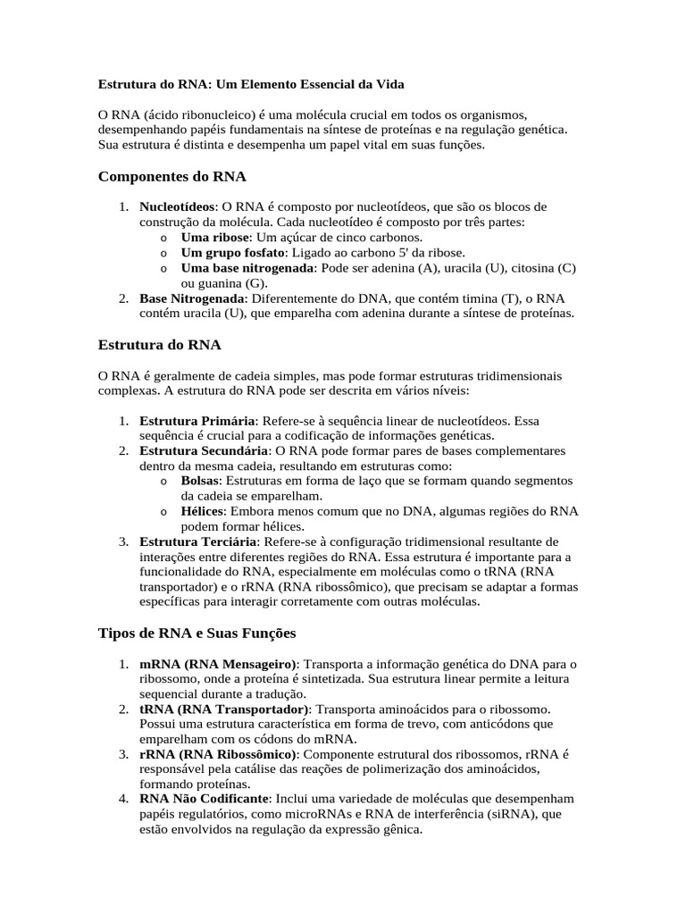 Estrutura Do RNA | PDF