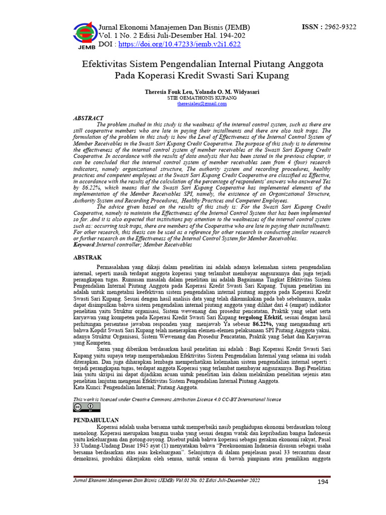 Efektivitas Sistem Pengendalian Internal Piutang KSP | PDF