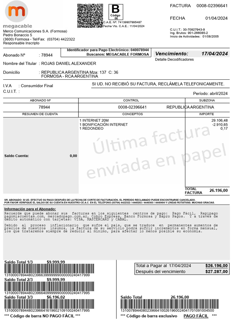 Factura Megacable | PDF