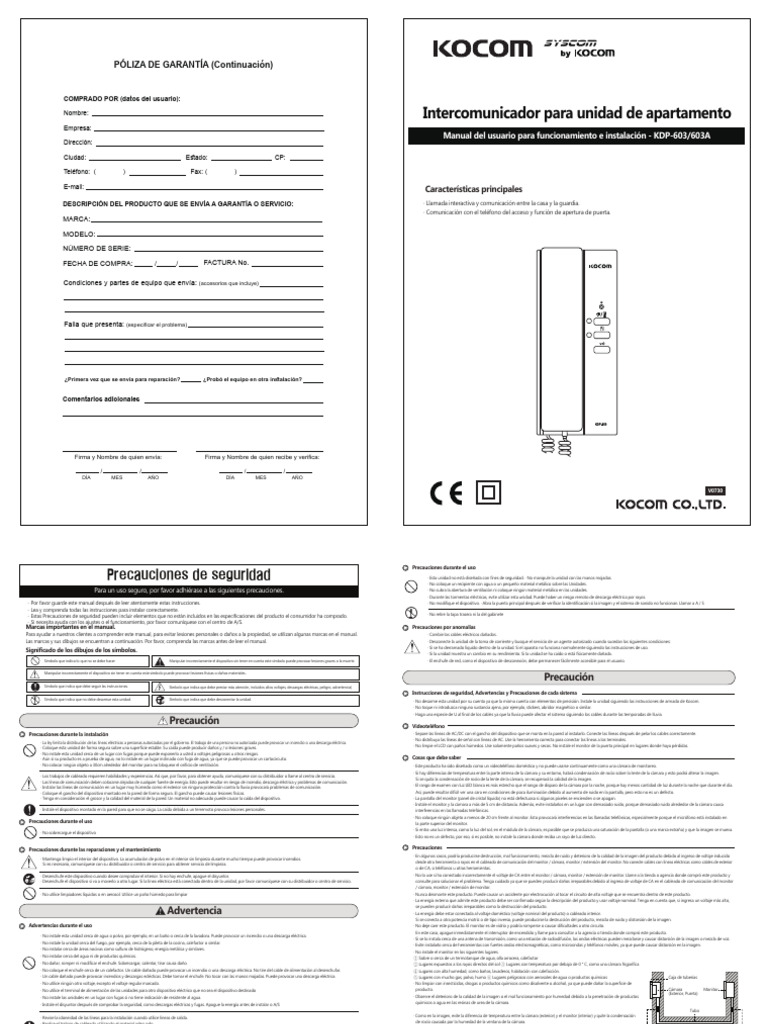 Kocom Kdp-603 M Spa (Syscom) v0730 | PDF