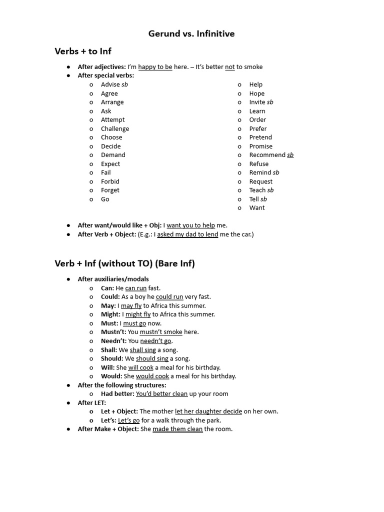 To INF Vs ING. Explanation - Versión Upper Int | PDF