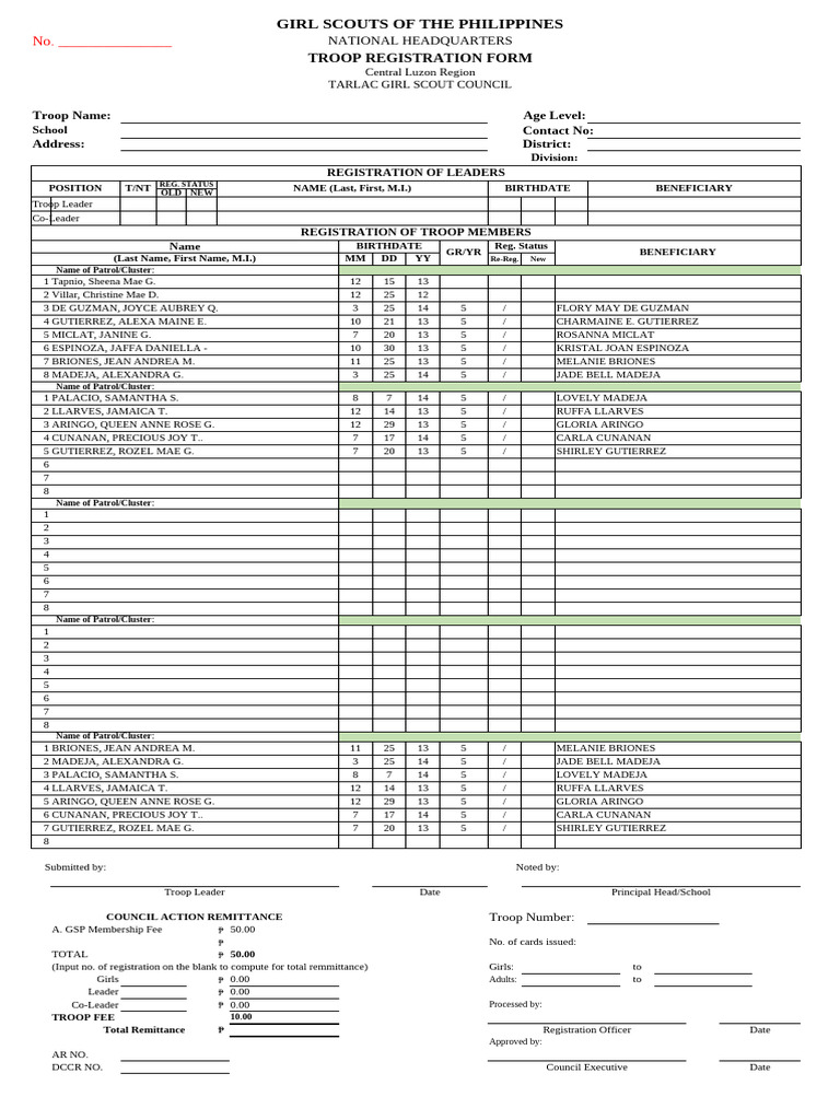 Troop Registration Form | PDF