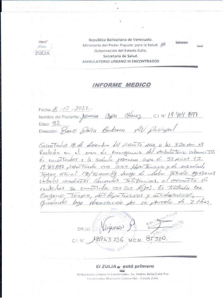 Informe Medico Jasmina | PDF