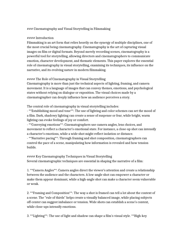 Cinematography and Visual Storytelling | PDF