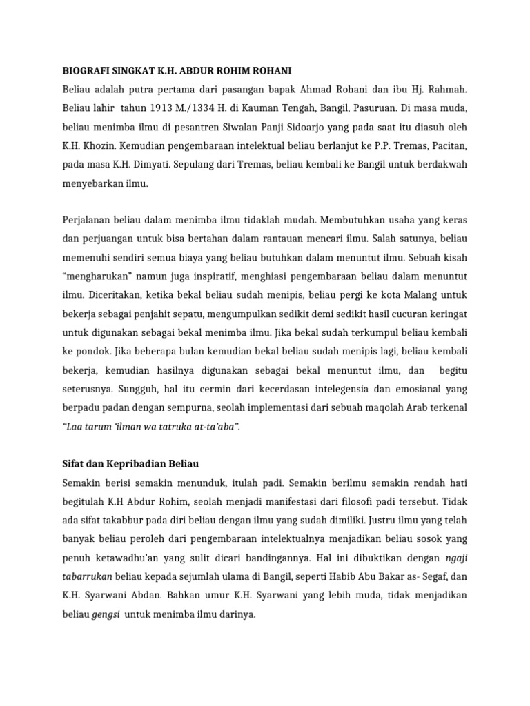 Biografi Singkat K.H. Abdur Rohim | PDF