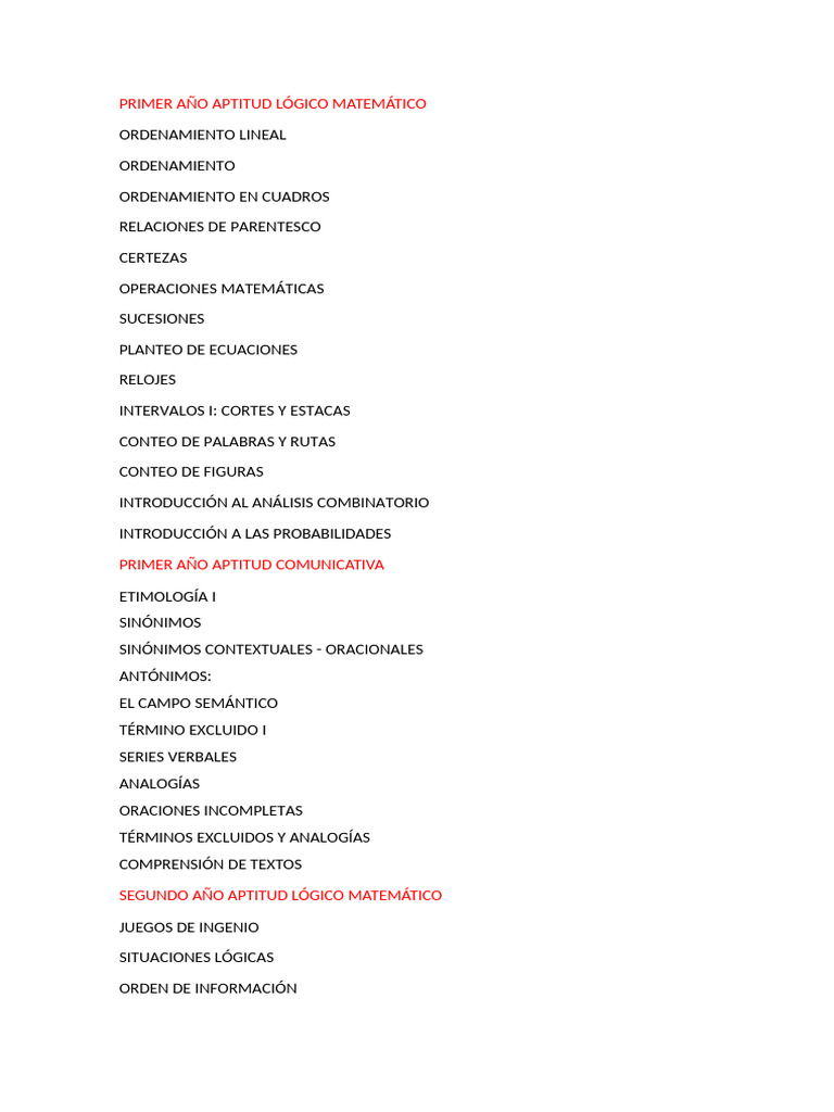 Temario Secundaria | PDF