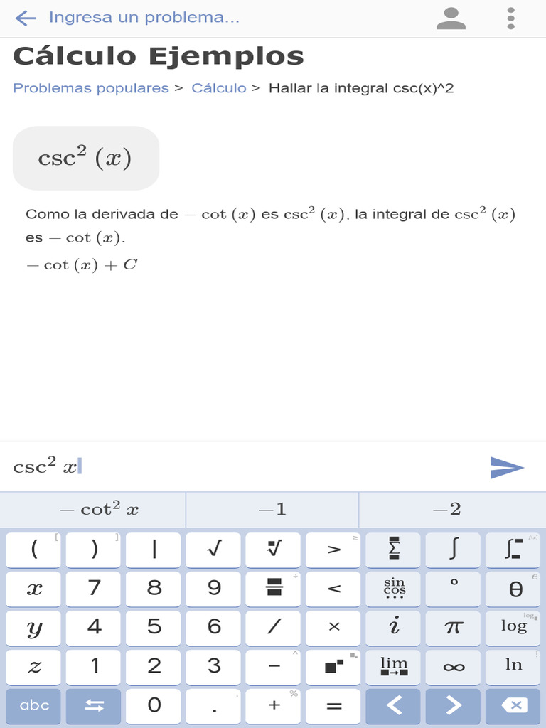 Hallar La Integral CSC (X) 2 Mathway | PDF