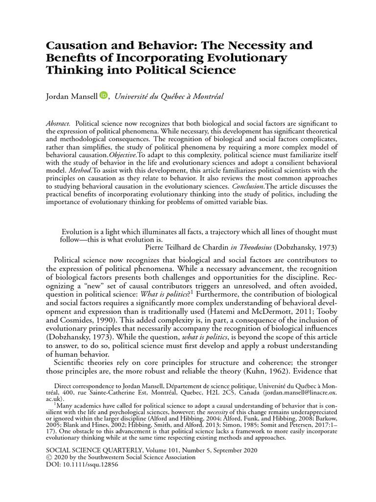 Causation and Behavior - The Necessity and Benefits of Incorporating ...