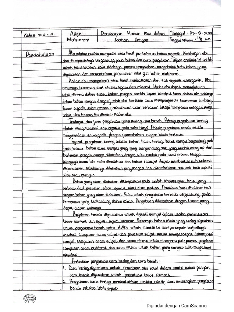 Lapsus Penetapan Kadar Abu - XII-4 - Alifa Maharani | PDF
