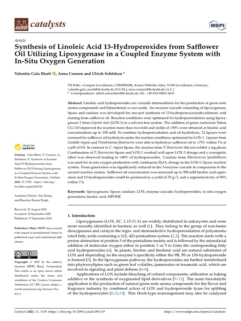 Enzimas - Synthesis of Linoleic Acid 13-Hydroperoxides From Safflower ...