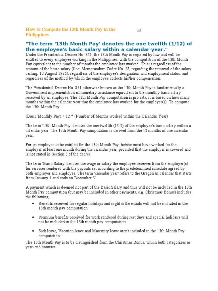 How To Compute The 13th Month Pay in The Philippines | PDF | Employee ...