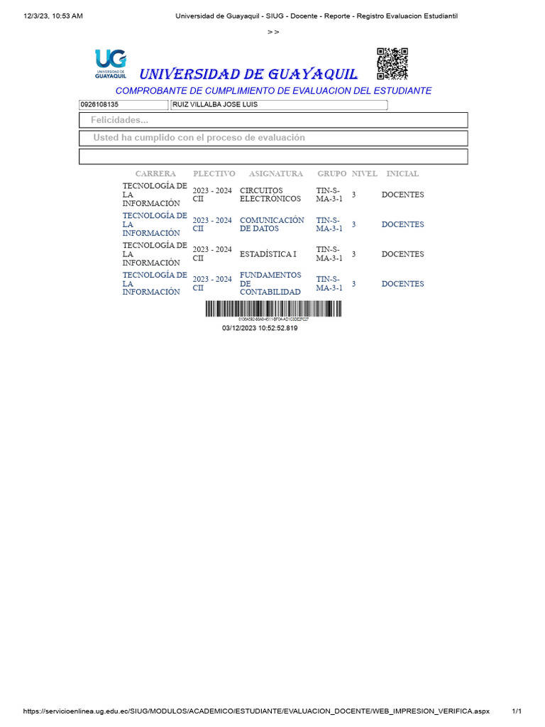 Universidad de Guayaquil - SIUG - Docente - Reporte - Registro ...