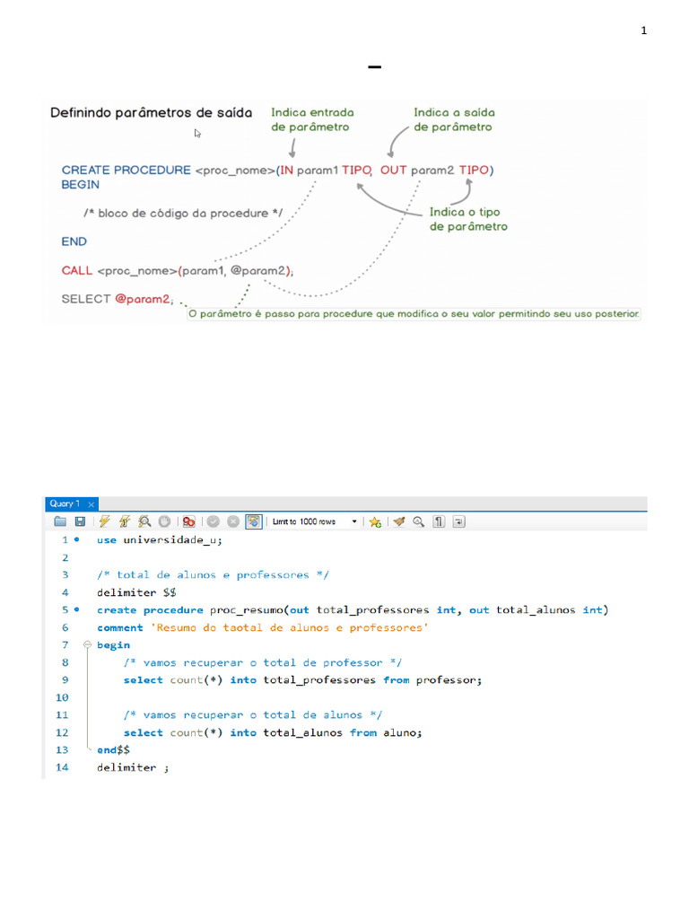 BD-III-Aula-10-Procedures - Parâmetros de Saída | PDF