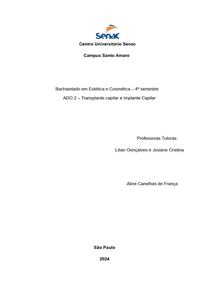 ADO 2 - Transplante Capilar e Implante Capilar | PDF