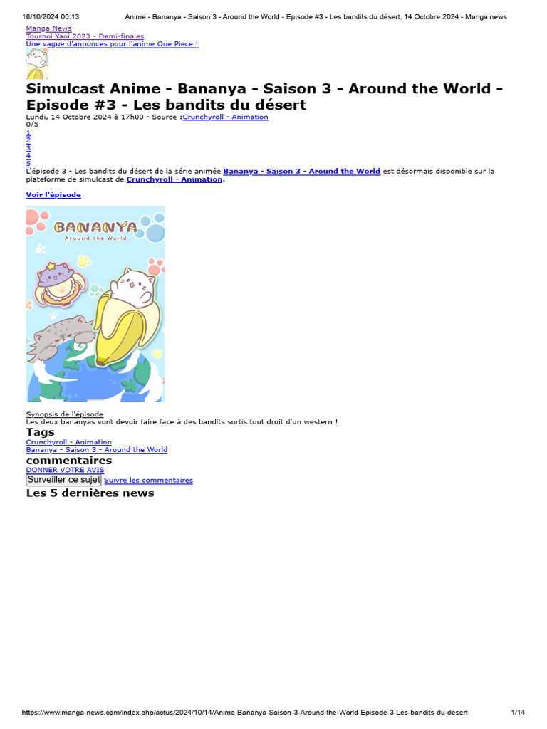 Anime - Bananya - Saison 3 - Around The World - Episode #3 - Les ...