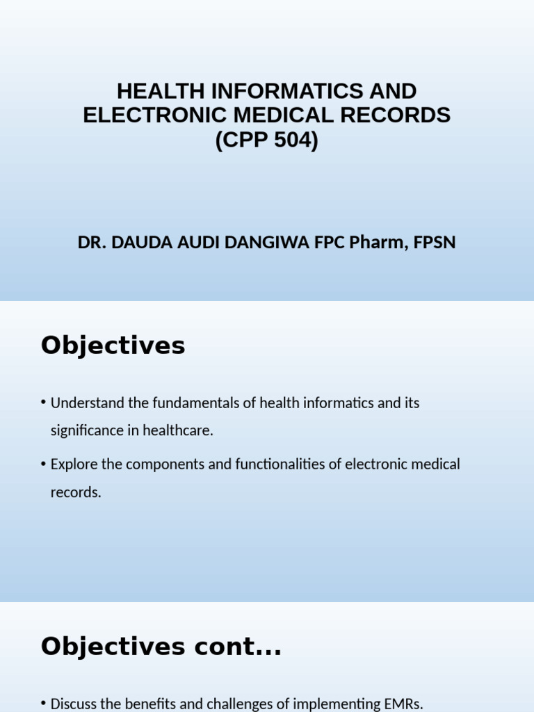 Health Informations and Electronic Medical Records CPP 504 | PDF