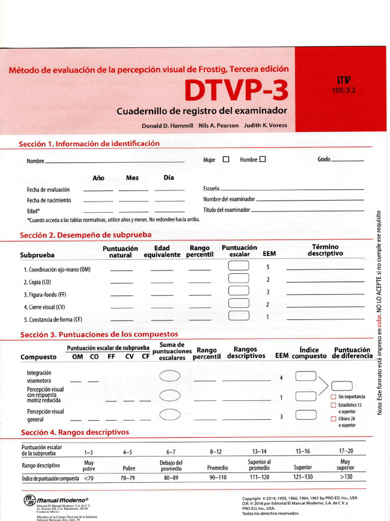 Frostig 3cuadernillo de Registro Del Examin | PDF