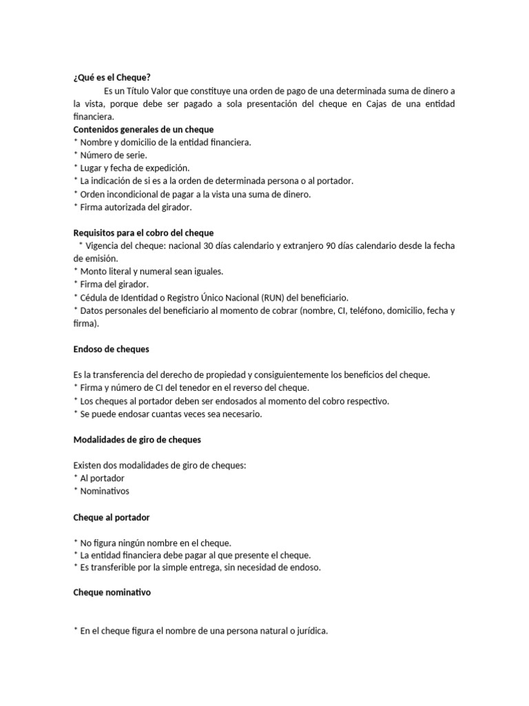 Qué Es El Cheque | PDF