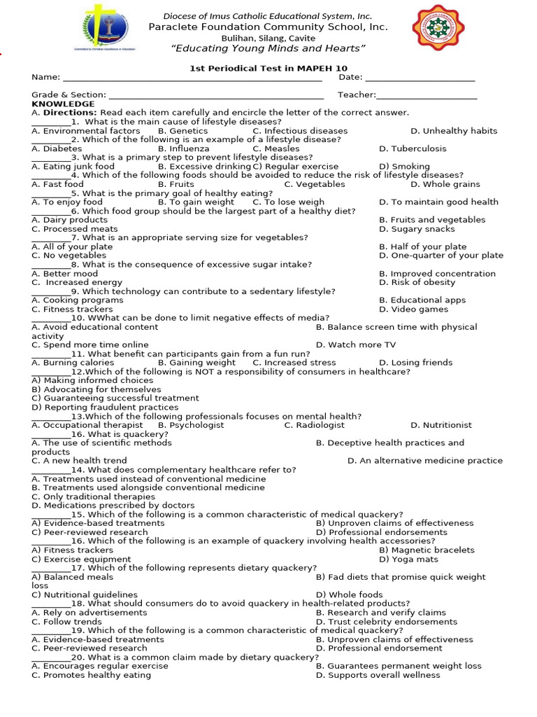 CALUYO - 1st Periodical Test MAPEH 10 24-25 | PDF