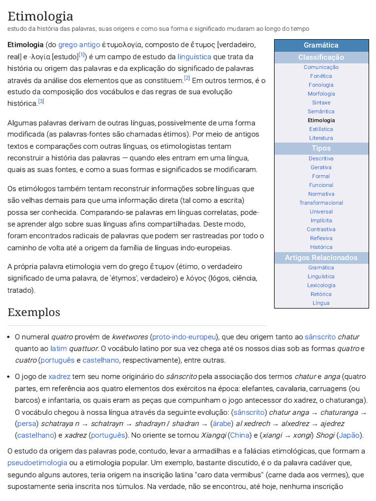 Etimologia - Wikipédia, A Enciclopédia Livre | PDF