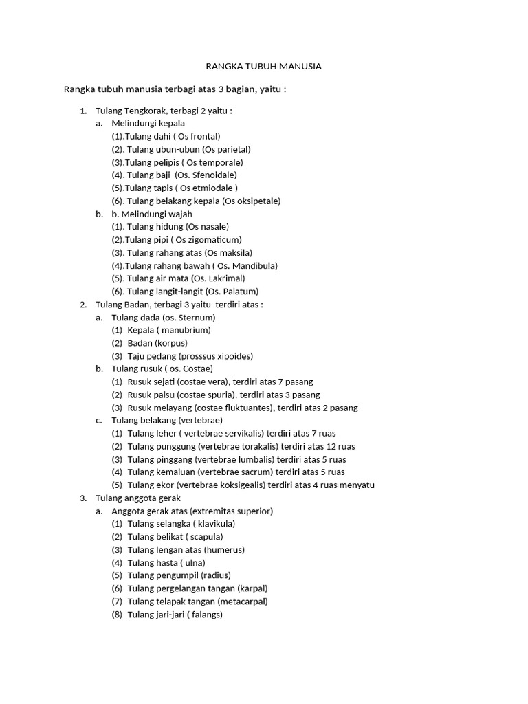 Rangka Tubuh Manusia | PDF | Limbs (Anatomy) | Skeletal System
