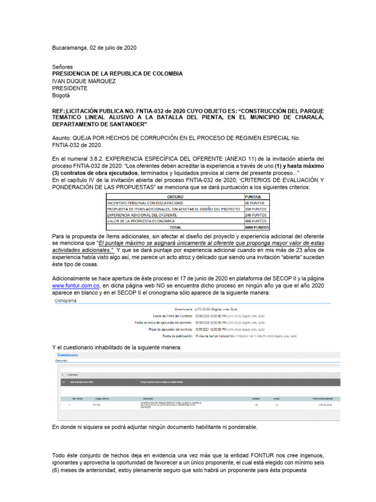 Colombia Compra Eficiente Proceso CHARALA | PDF