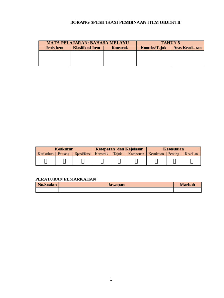 Borang Spesifikasi Pembinaan Item Objektif | PDF