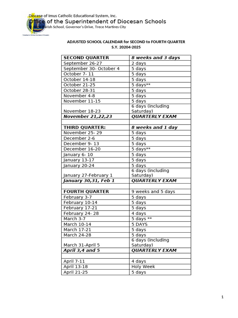 Revised School Calendar Sy2024 2025 | PDF