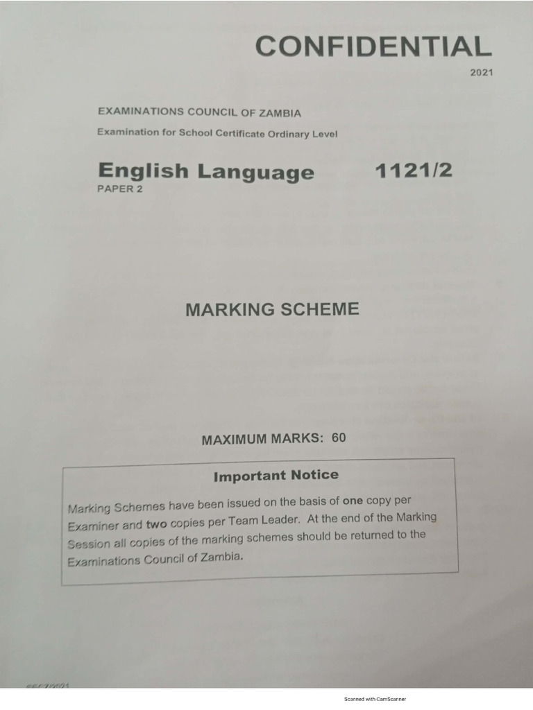 2021 - English Language Paper 2 Marking Scheme | PDF