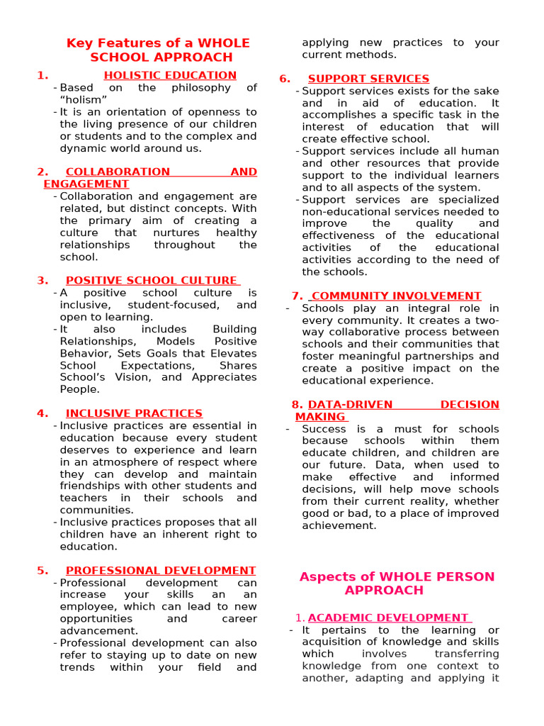 Whole Person Whole School Approach | PDF