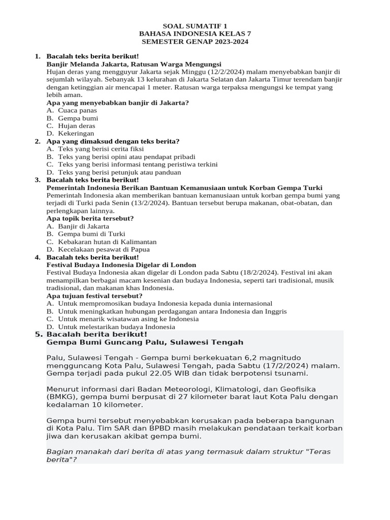 Soal Sumatif 7 Teks Berita | PDF
