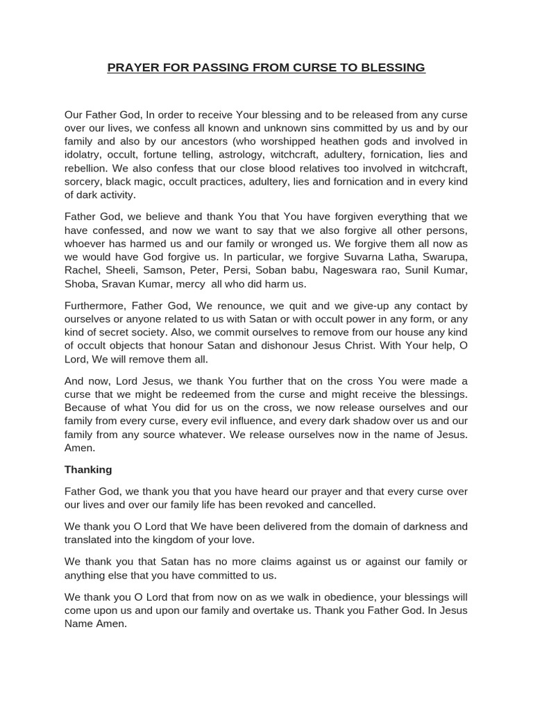 Prayer For Passing From Curse To Blessing | PDF
