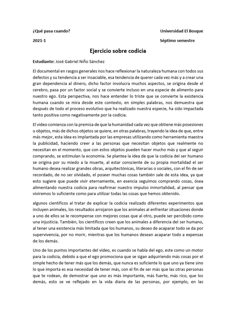 Ejercicio sobre codicia | PDF