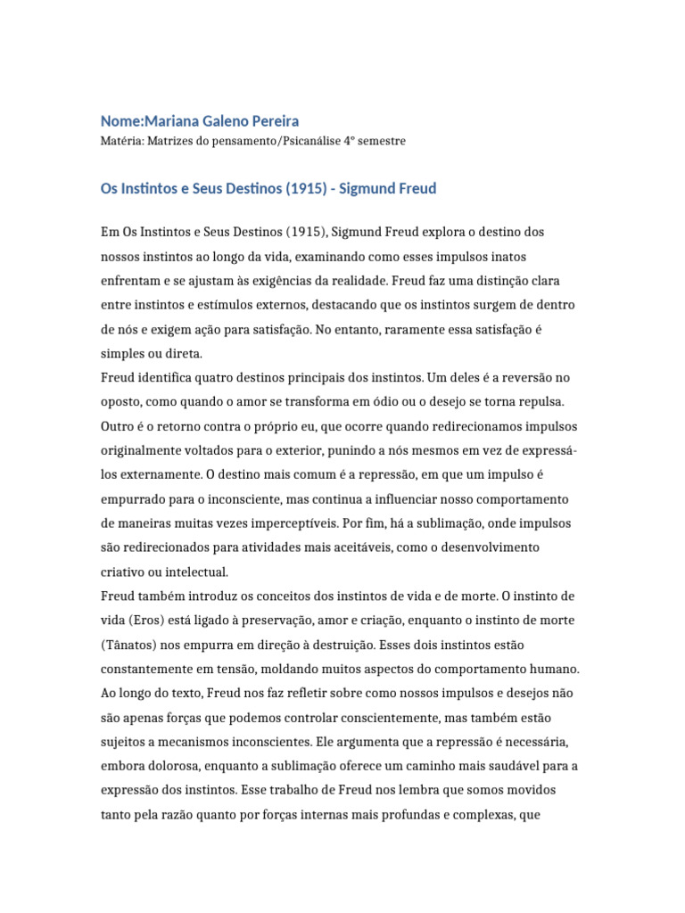 Os Instintos e Seus Destinos Sigmund Freud | PDF