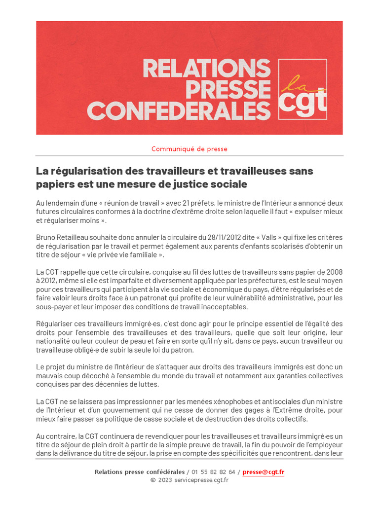 [CP CGT] Sans papiers Regularisation Justice sociale | PDF