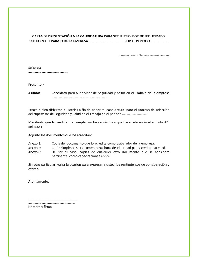 Carta de Presentacion de La Candidatura Sr. | PDF