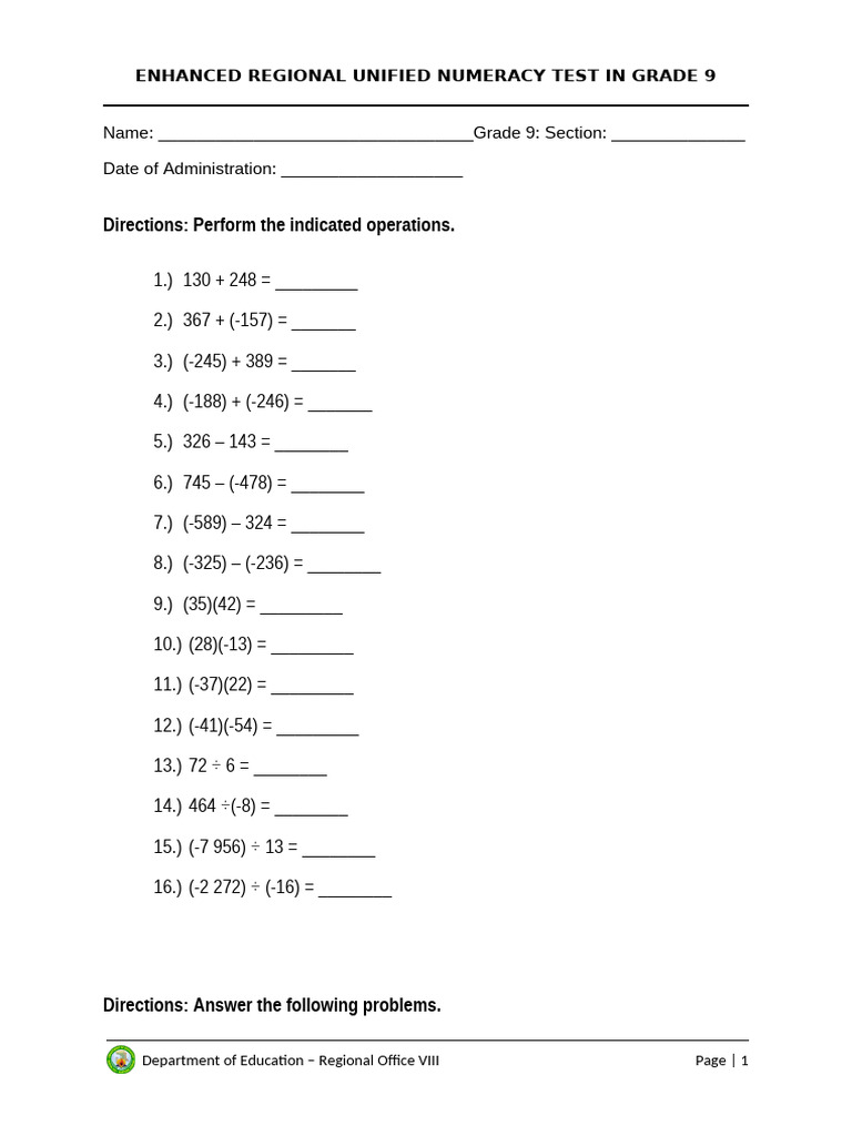 GRADE9 Final ERUNT Pretest 1 | PDF