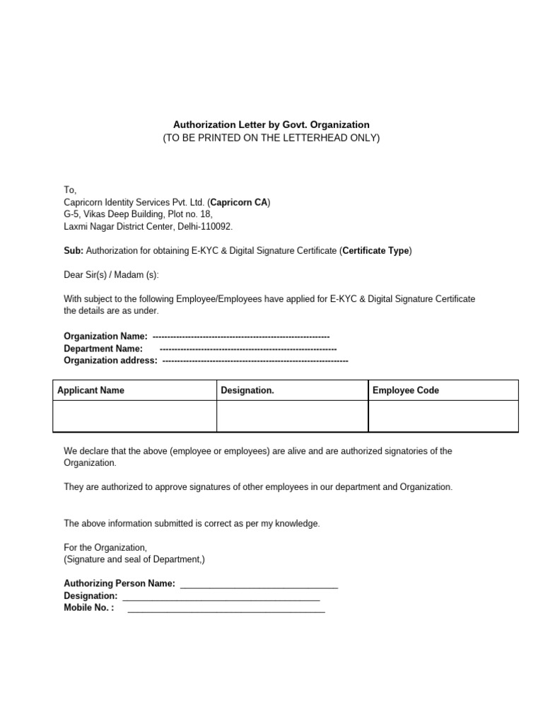 Authorization Letter for E-KYC Processing | PDF