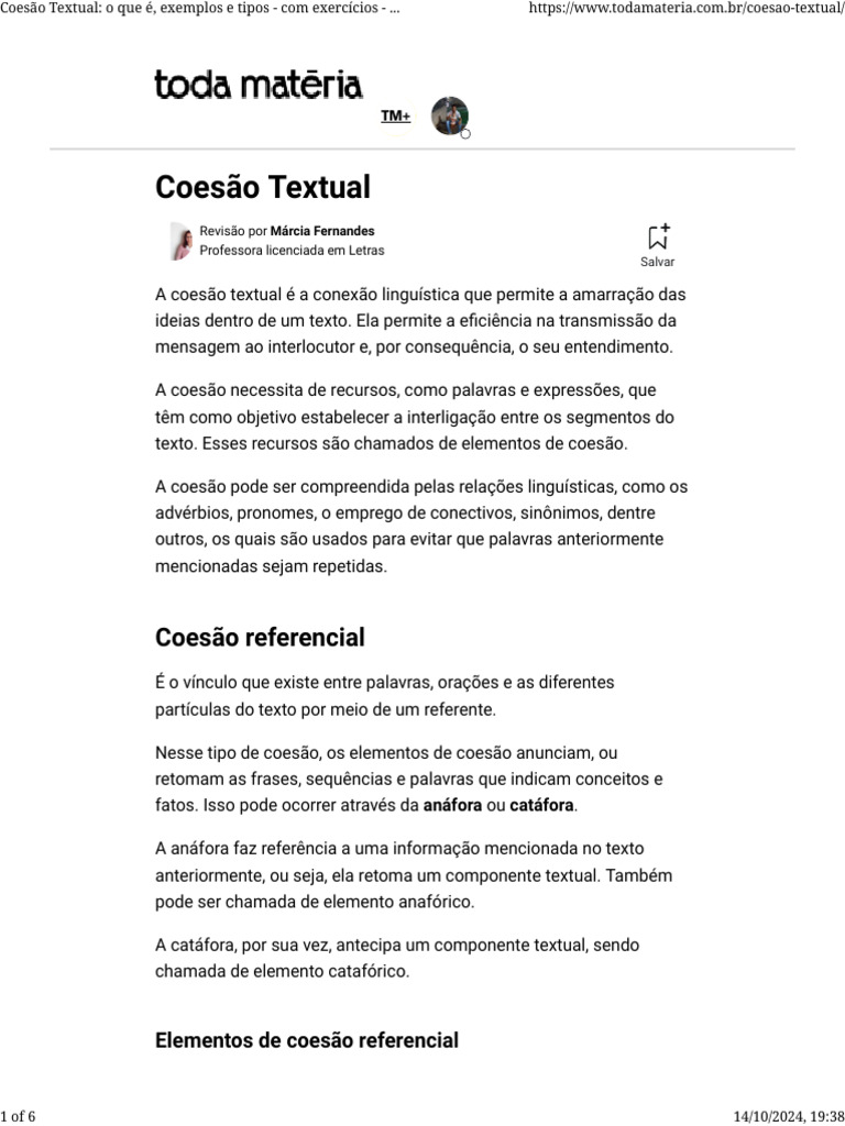 Coesão Textual - o Que É, Exemplos e Tipos - Com Exercícios - Toda ...