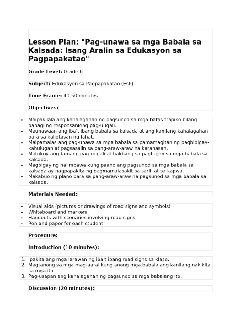 Lesson Plan ESP COT | PDF | Art