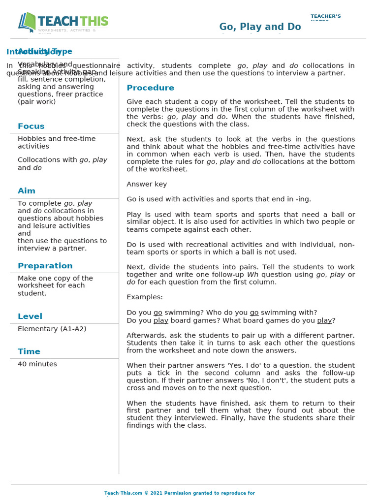 GO PLAY DO -questionnaire | PDF